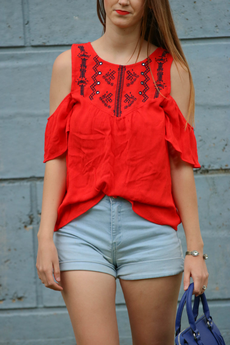 Red Embroidered Cold Shoulder Top - For The Love Of Glitter
