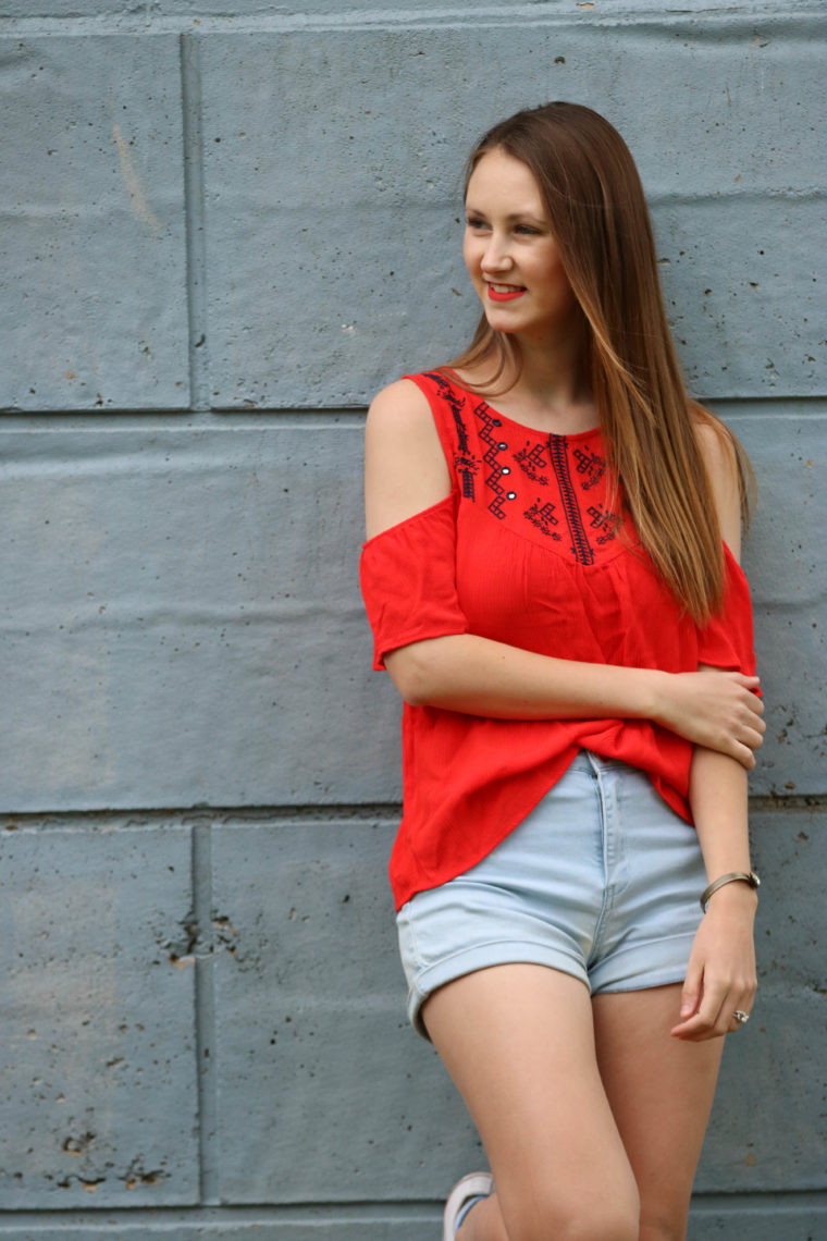 Red Embroidered Cold Shoulder Top - For The Love Of Glitter